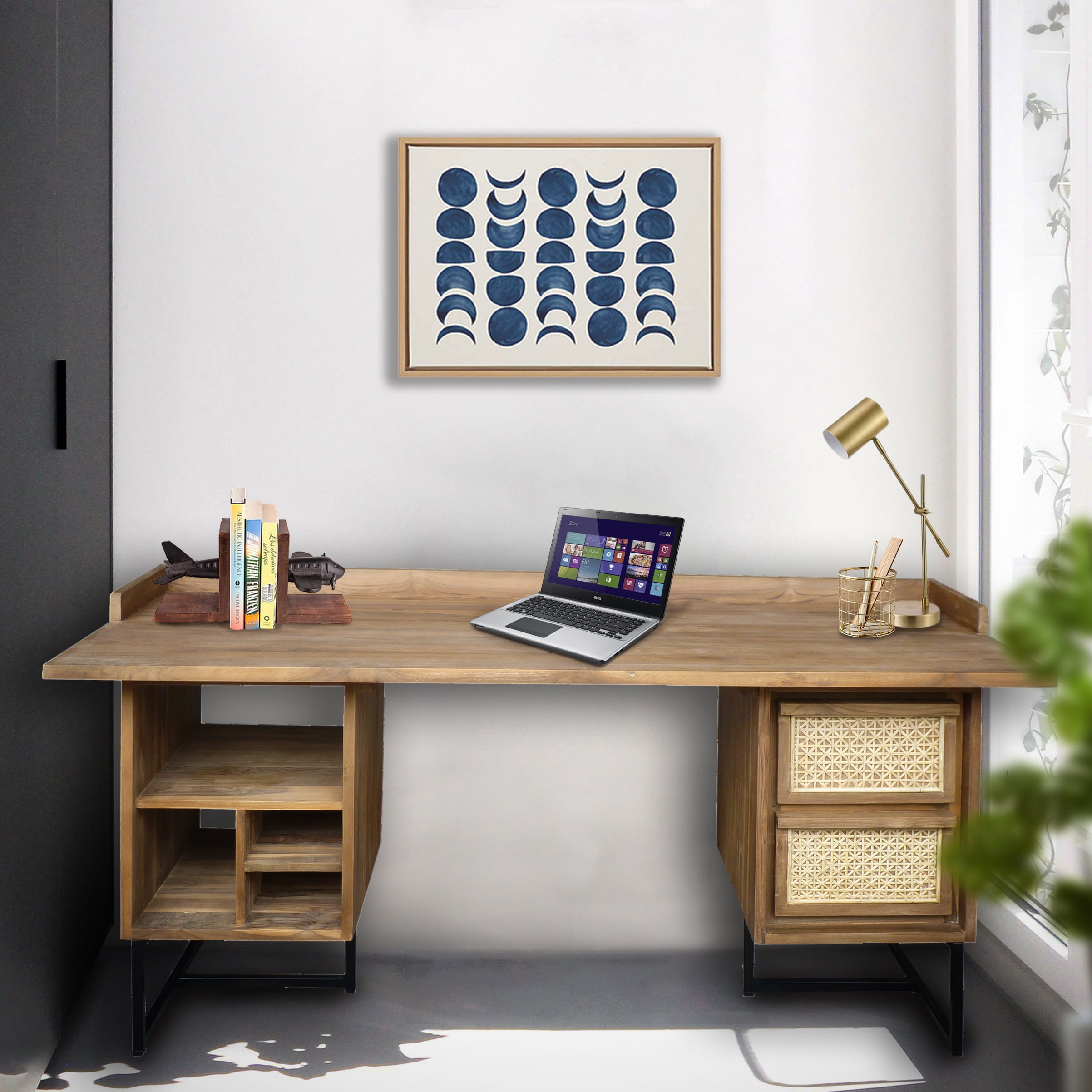 Recycled Teak Wood West Indies Cane Writing Desk - Walmart.com