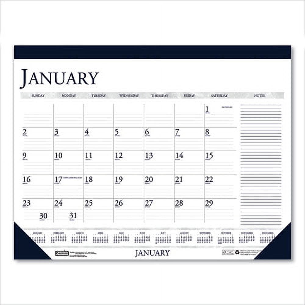 Recycled Two-Color Monthly Desk Pad Calendar with Notes Section, 18.5 x ...