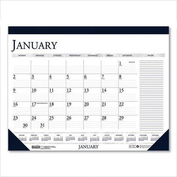 Recycled Two-Color Monthly Desk Pad Calendar with Notes Section, 18.5 x ...