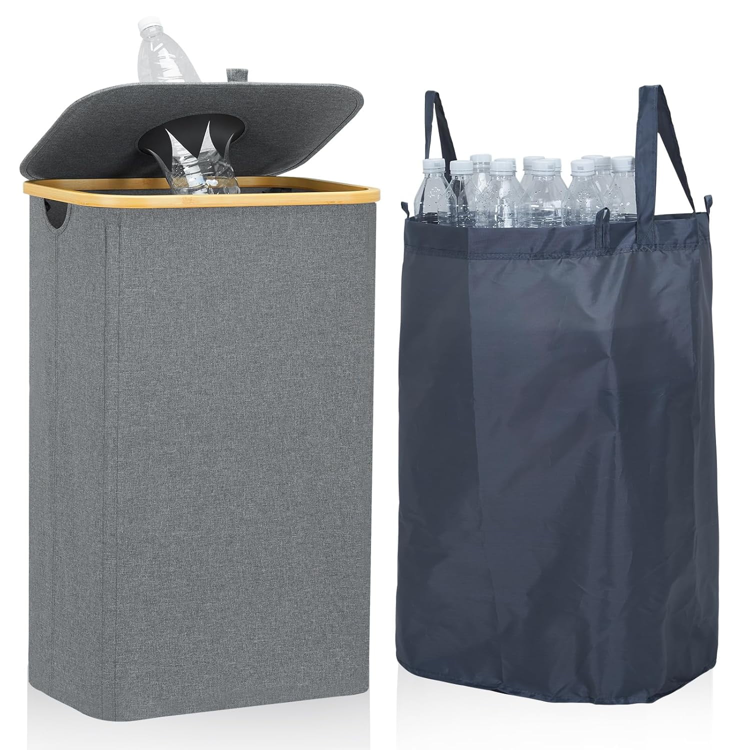 Recycling Bin for Kitchen, 105L Large Recycling bin with Lid, Indoor ...