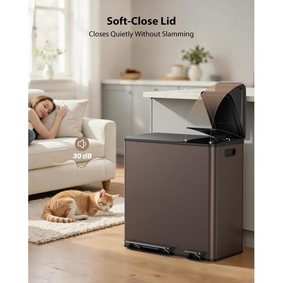 Recycling Bins for Kitchen, 13.2 + 5.2 Gal (50+20L) Stainless Steel ...