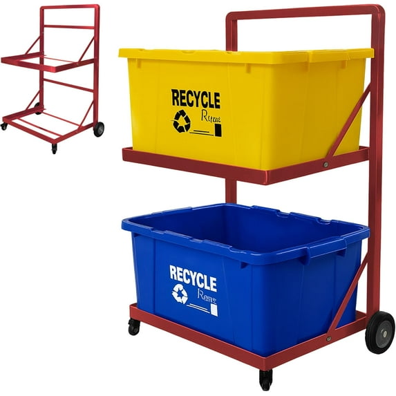 Recycling Cart,2-Tier Recycle Bin Cart with Wheels,Holds up to 140 Lbs ...