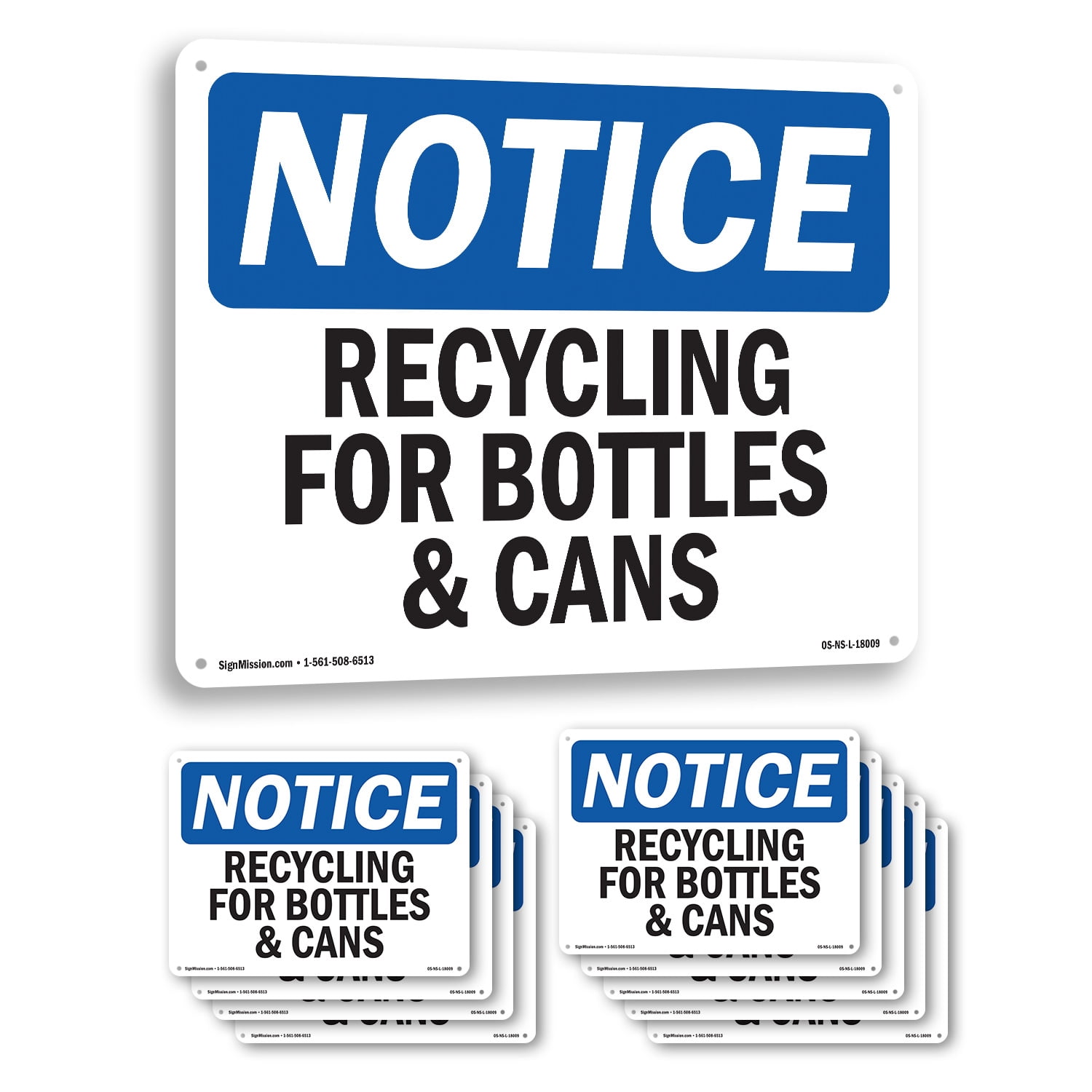 Recycling For Bottles & Cans OSHA Notice Aluminum Sign 10 Inch x 7 Inch ...