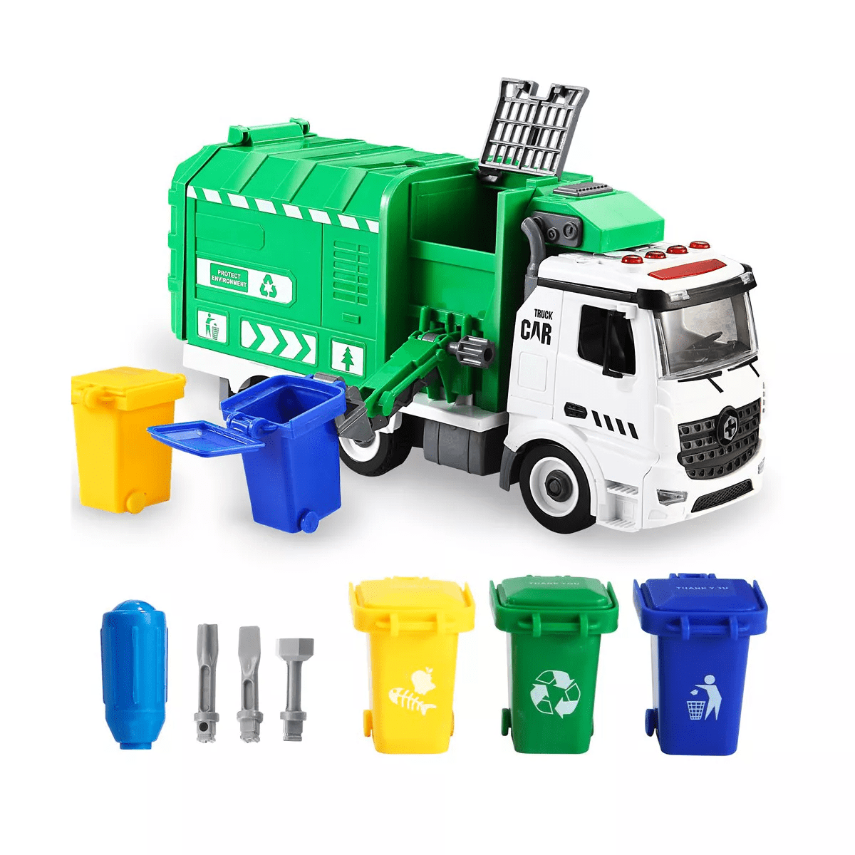 Recycling Garbage Truck Toy for Boys, Assembly Friction Powered Side ...