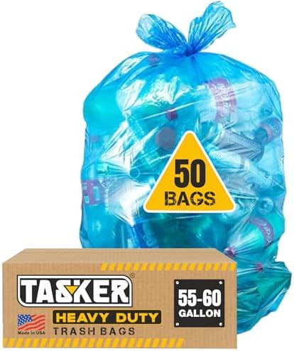 Recycling Trash Bags 55 Gallon, (50 Bags w/Ties) Large Blue Plastic ...