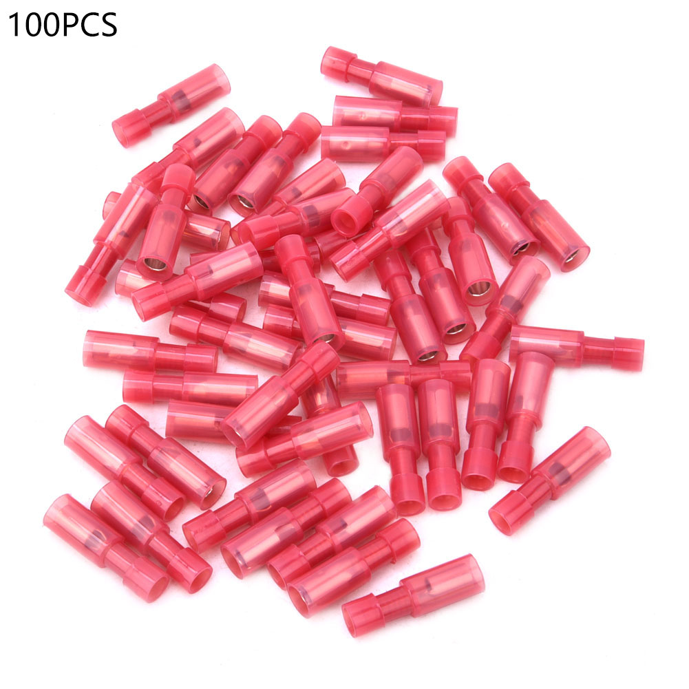 Red 1.25mm Female Bullet Connectors, 100 Pieces, for 22-16AWG Wires ...