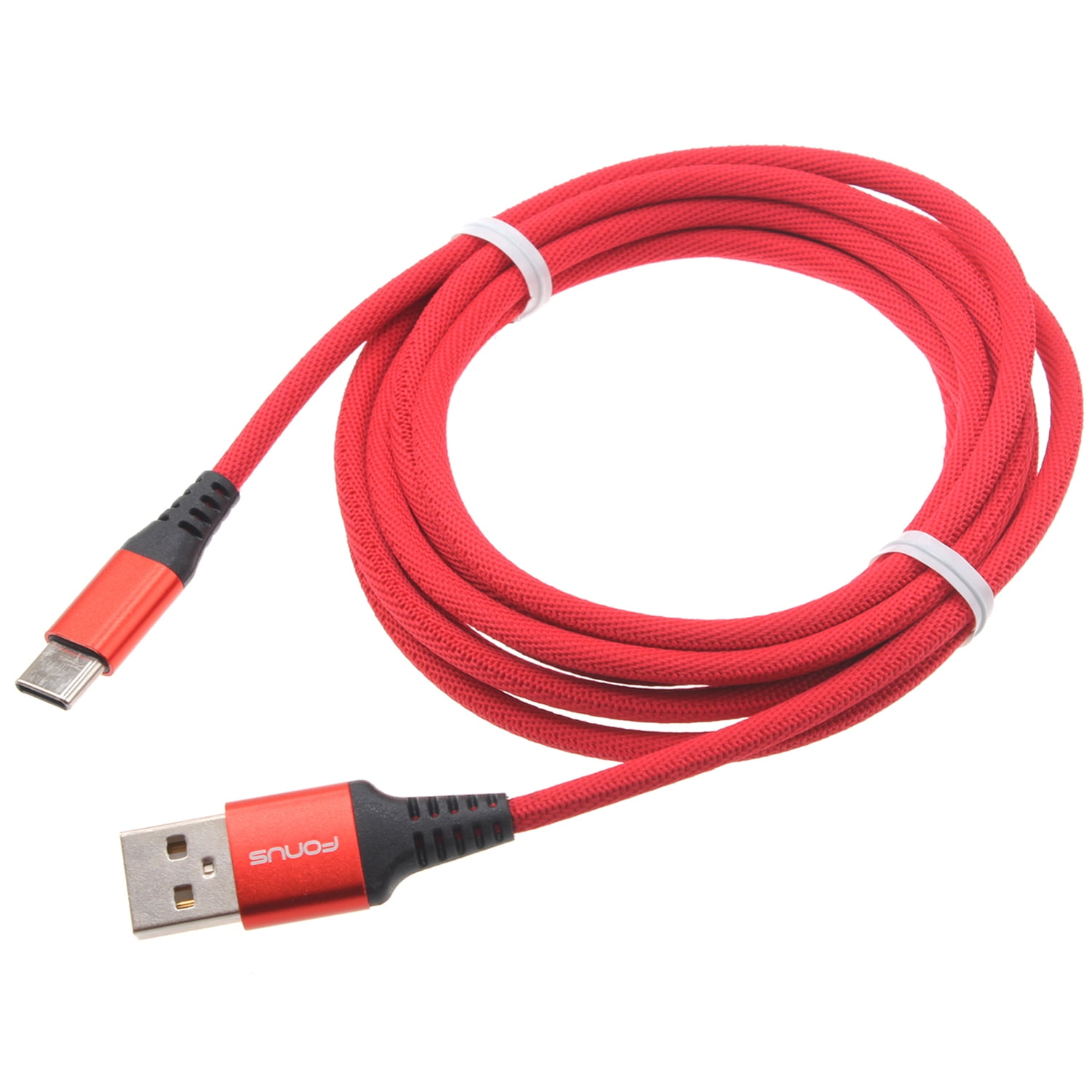 Red 10ft USB-C Cable for OnePlus Nord N300/N20/10T 5G Phones - Type-C ...