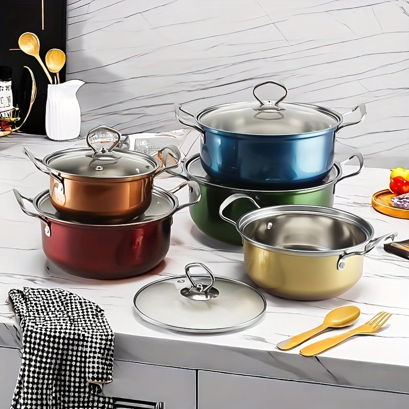 Red 12/18pcs Stainless Steel Cookware Set, Nonstick Pots and Pans, Heat ...