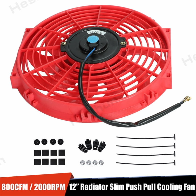 Red 12" Inch Universal Slim Condenser Fan Push Pull Electric Radiator ...
