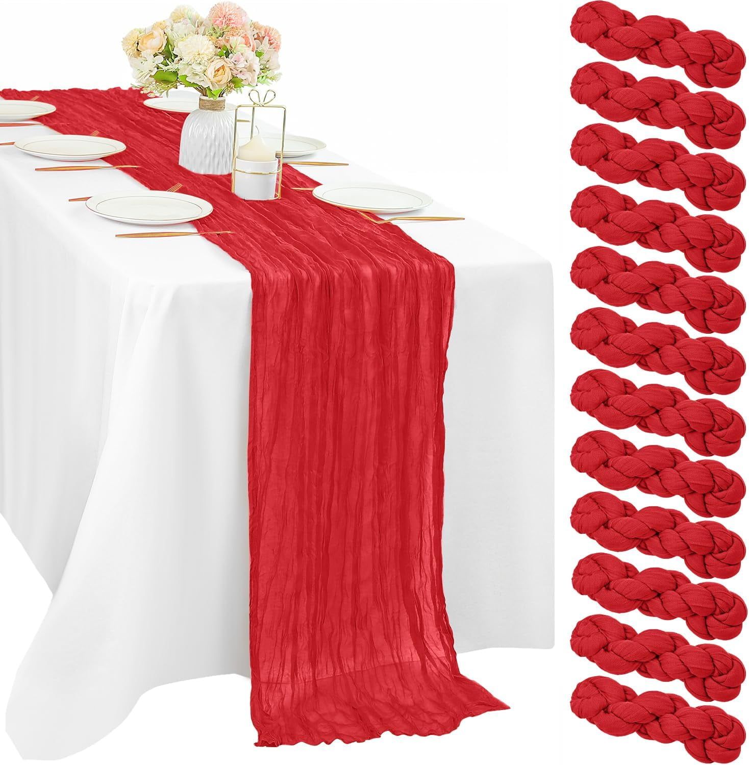 Red 12 Pieces 35 X 120 Inches Long Cheesecloth Table Runner Gauze ...