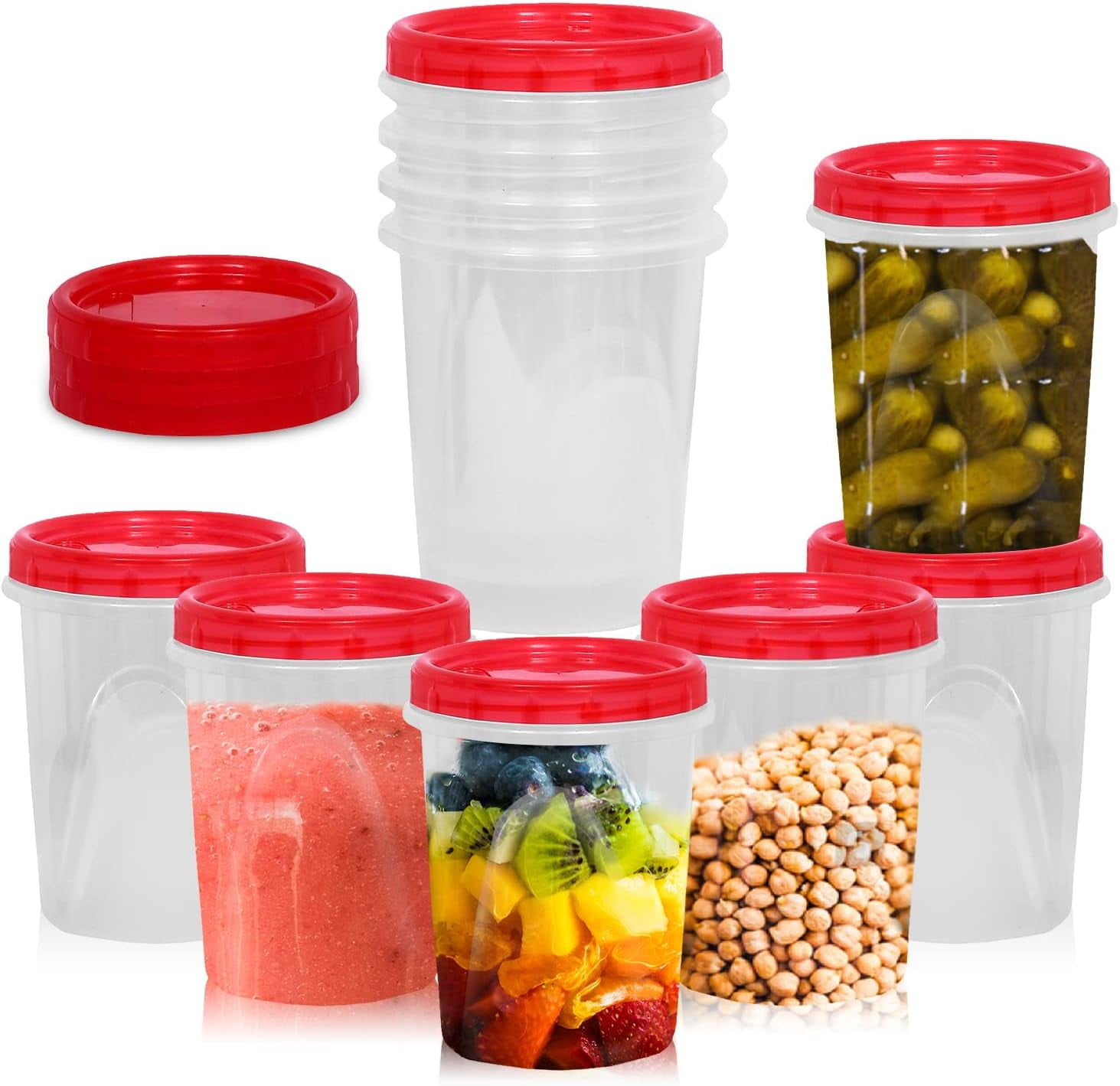 [Red - 12 Pk] Airtight Deli Containers with Lids Twist Lock Top Clear ...