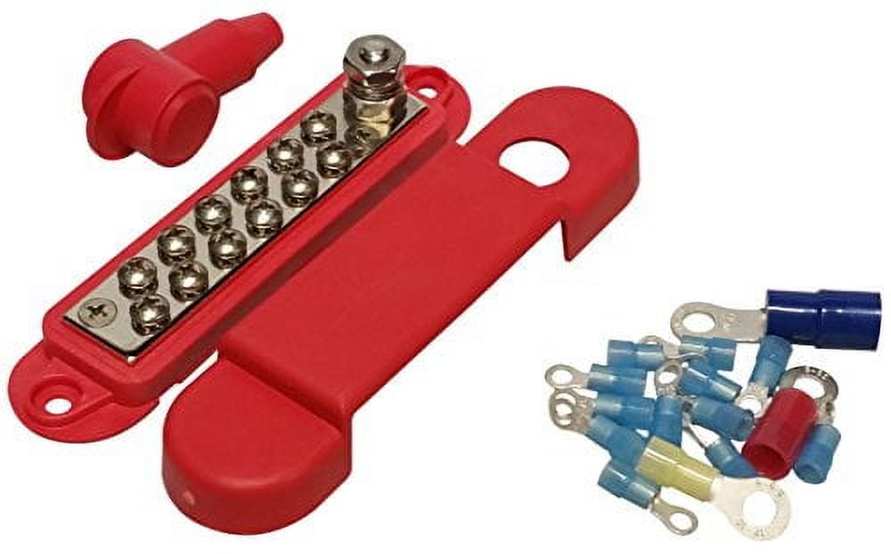 (Red) 12 Terminal Distribution Block -BUSBAR- with Ring Terminals ...
