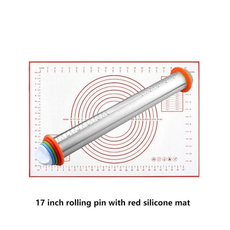 Red 17 Inch Red Adjustable Stainless Steel Rolling Pin With Measurement ...