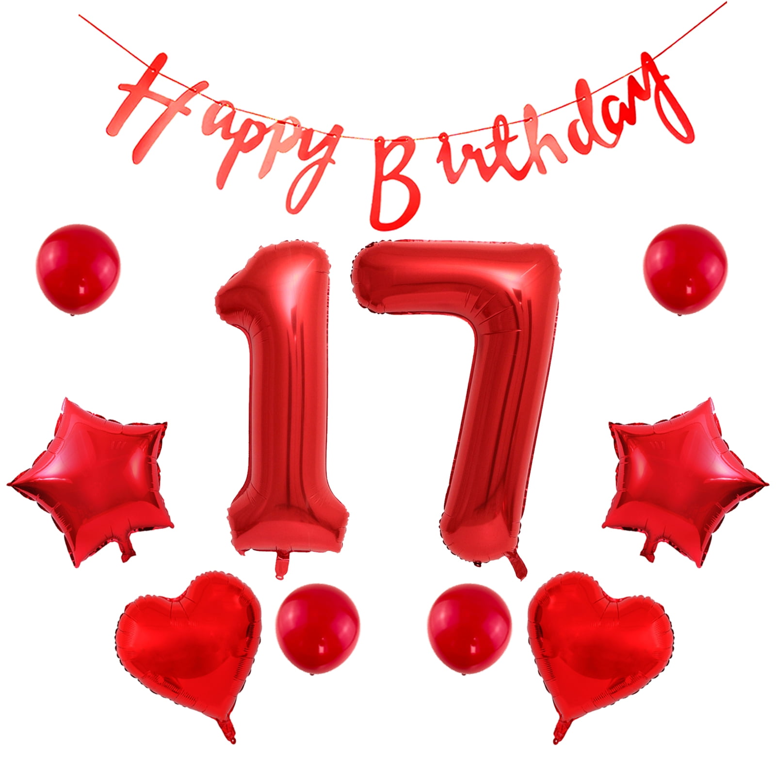 Red 17th Birthday Decoration Set Happy Birthday Banner Balloons 17 ...
