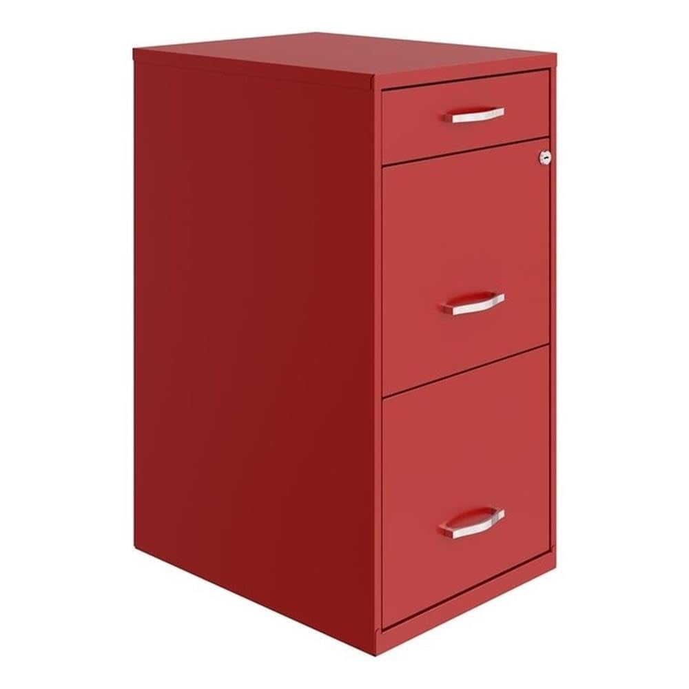 Red 18" 3-Drawer Metal Office File Cabinet, Modern Organizer for ...