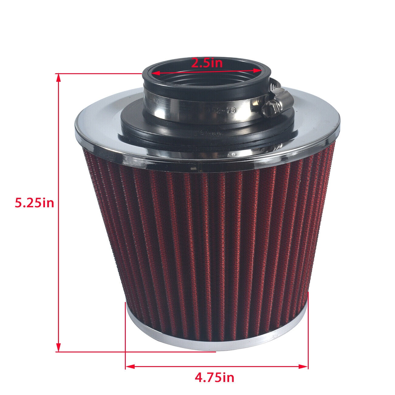 Red 2.5" 63.5mm Performance High Flow Inlet Cold Air Intake Cone Dry ...