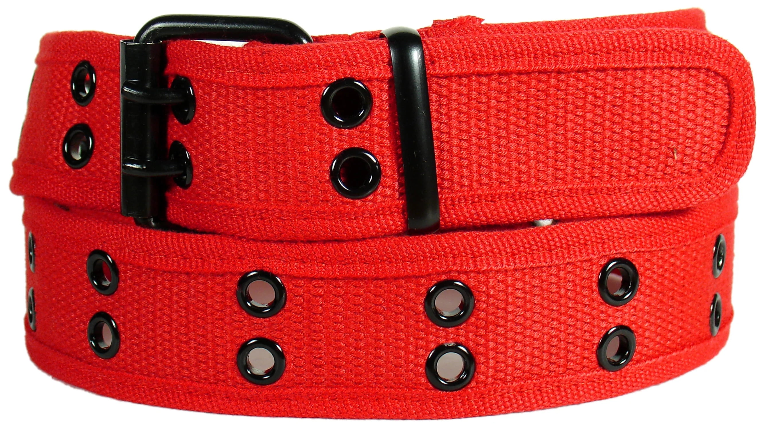 Red 2 Holes Row Metal Grommet Stitched Canvas Fabric Military Web Belt ...