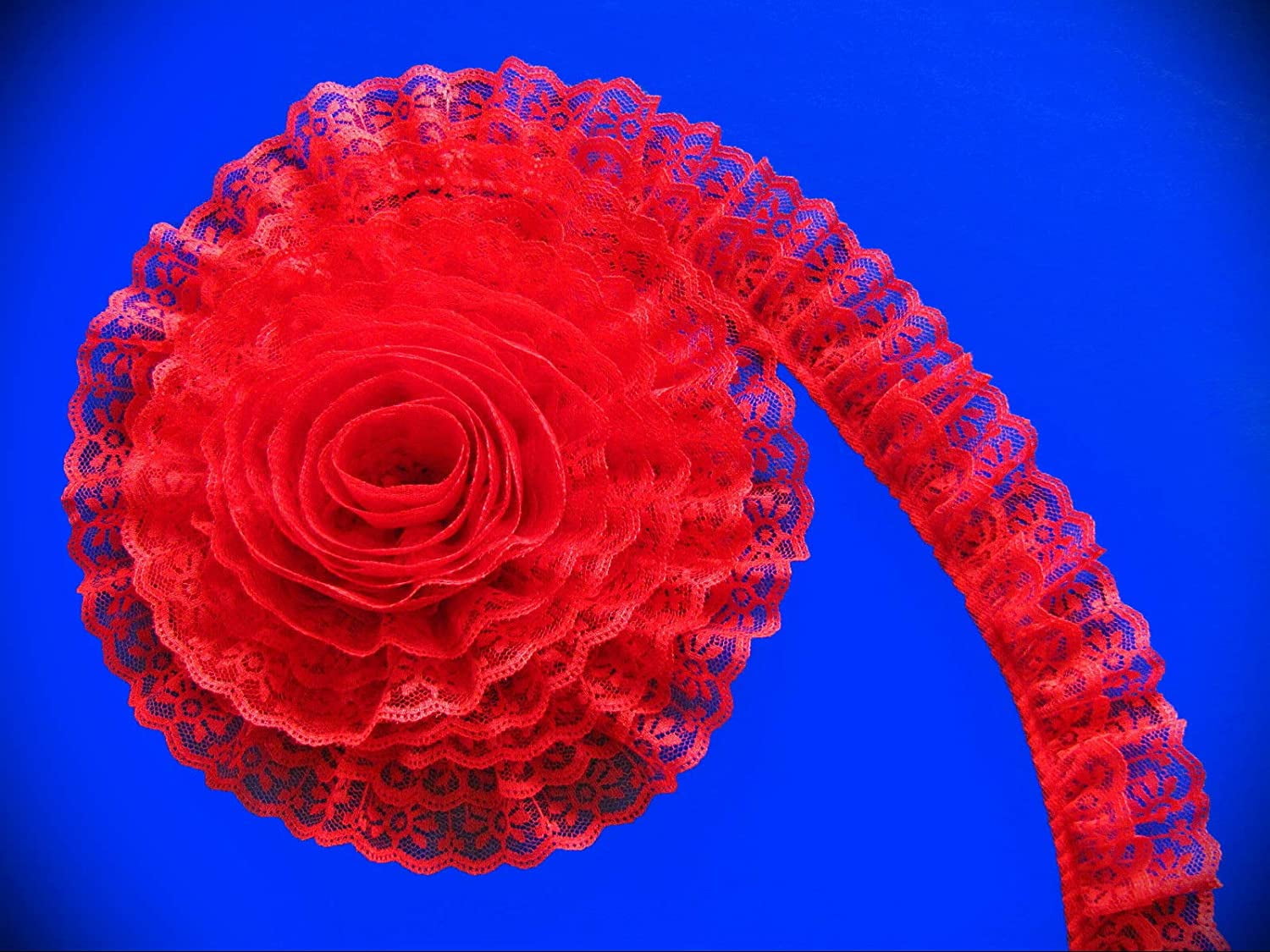 Red 2 Inch Double Ruffle Candlewick Ribbon Lace Trim Embroidery ...