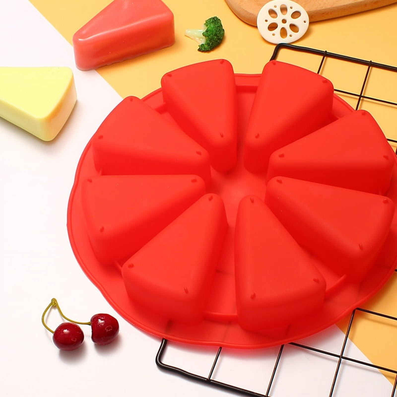 Red-2 Pcs Silicone Cake Scone Pan,Triangle 8 Cavity Pizza Cake Pan ...