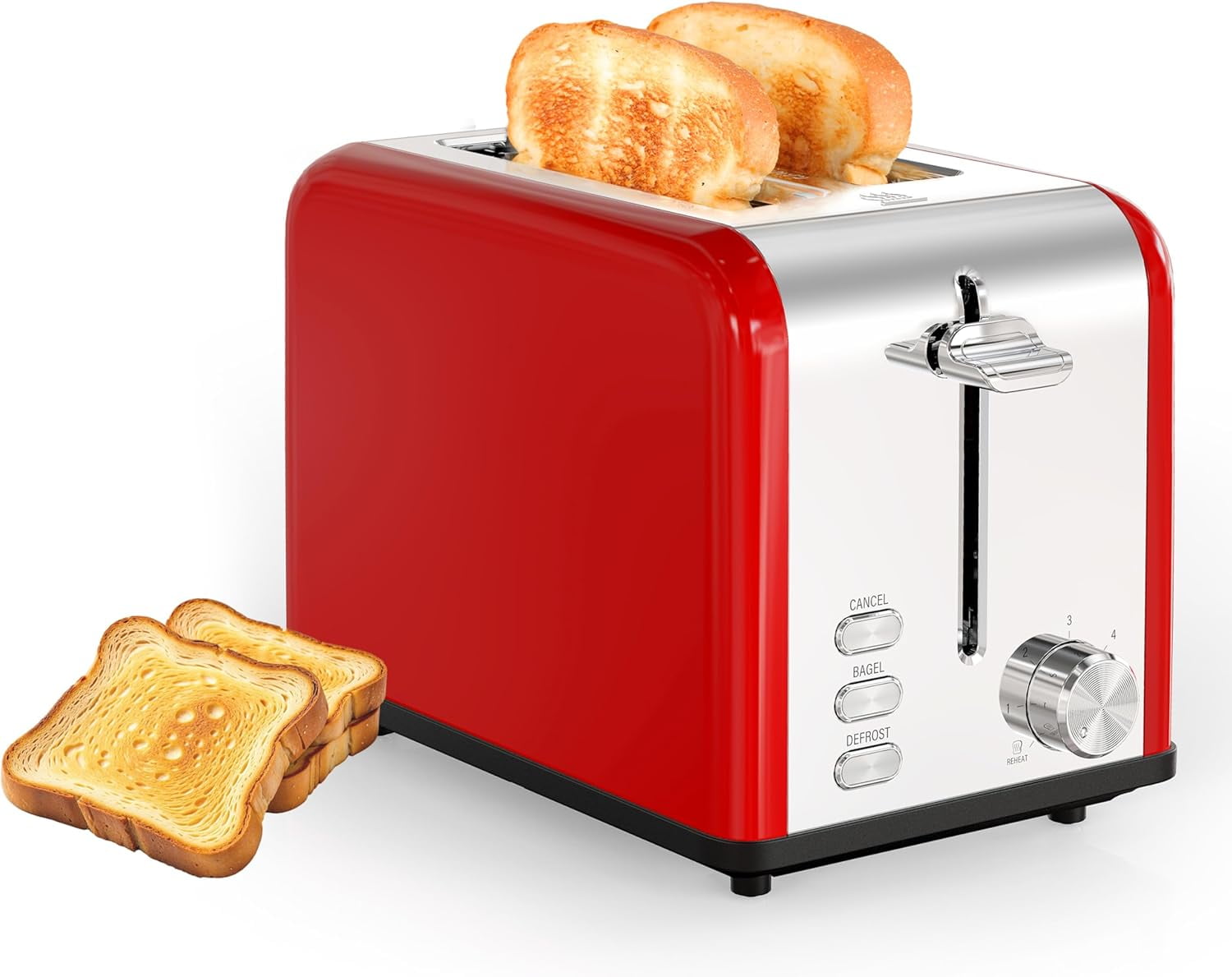 Red 2-Slice Stainless Steel Toaster with Extra Wide Slot, Removable ...