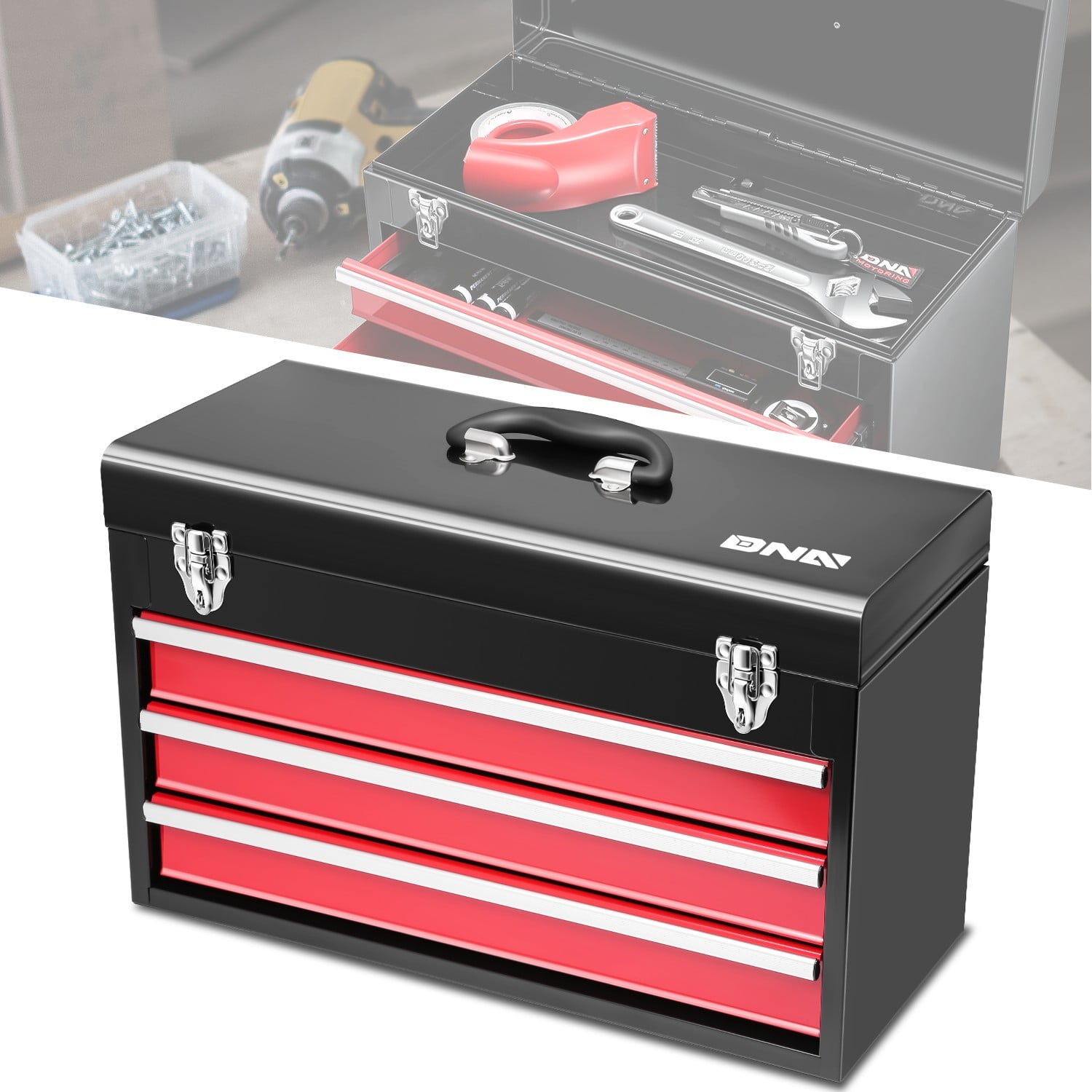 Red 20" 3 Drawers Multiple Storage Tool Box Flat Top Steel Portable ...