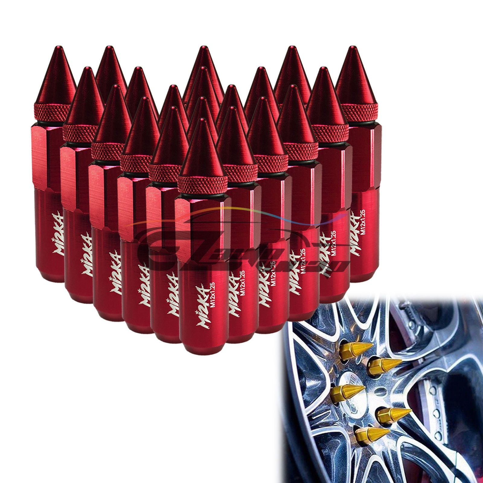 Red 20 PCS M12X1.25 Lug Nuts Spiked Extended Tuner Aluminum Wheels Rims ...
