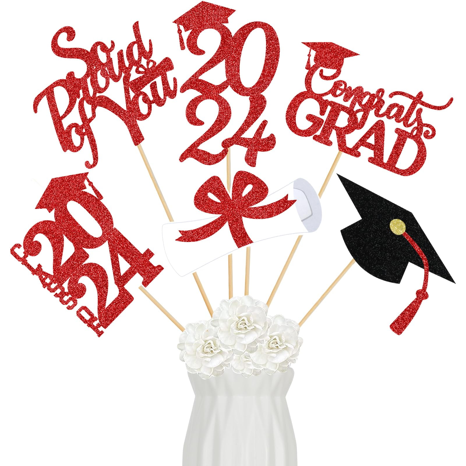 Red 2024 Graduation Centerpiece Sticks Graduation Party Centerpieces ...