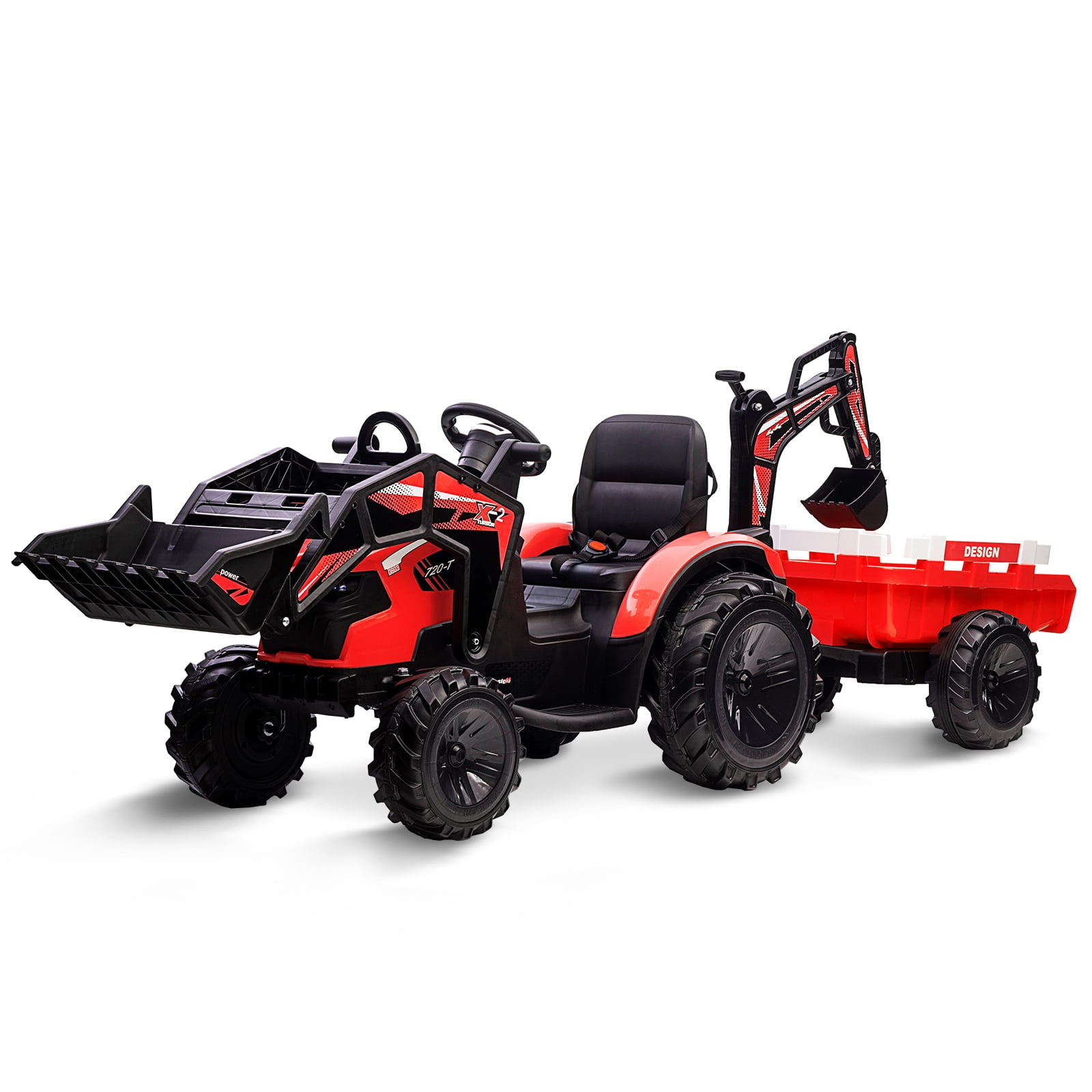 Red 24V Ride On Tractor With Remote Control Multi Functional 3 In 1 ...