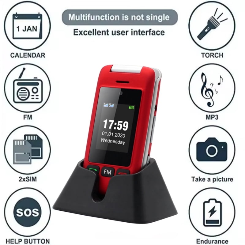 Red 2G Flip Senior Phone Artfone C10 Double LCD Display Dual SIM Big ...