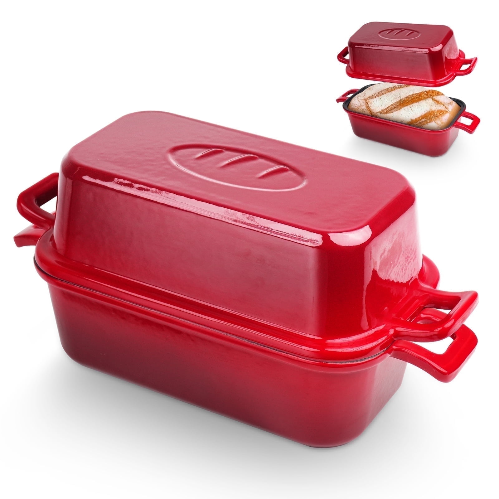 Waxgamo Enameled Cast Iron Loaf Pan with Lid, 2-in-1 Bread Baking Pan ...