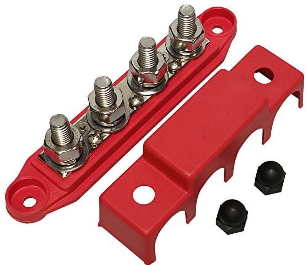 (Red) 3/8" 4 Stud Power Distribution Block -BUSBAR- with Cover - Made ...