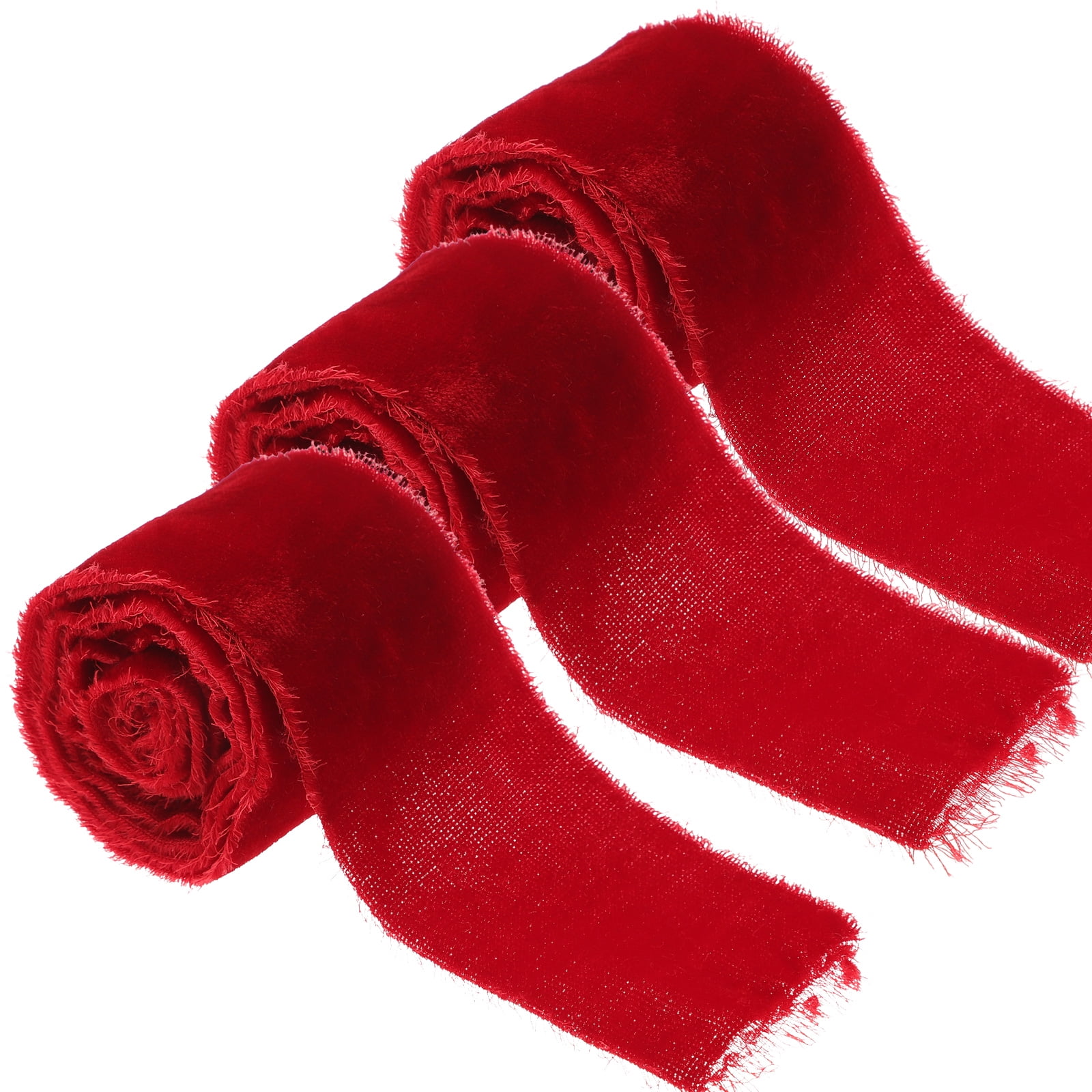 Red 3 Rolls Polyester Wrapping Ribbon Holiday Tear Velvet Wedding Raw ...