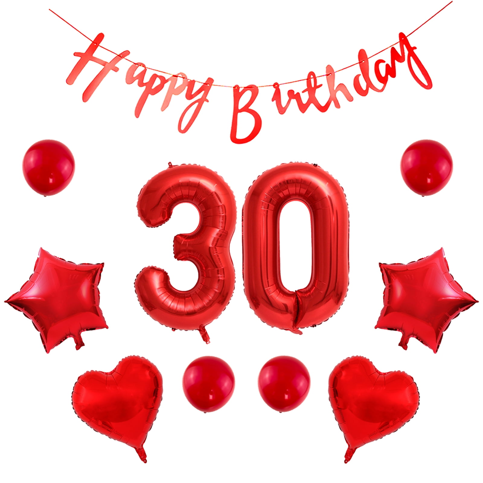 Red 30th Birthday Decoration Set Happy Birthday Banner Balloons 30 ...