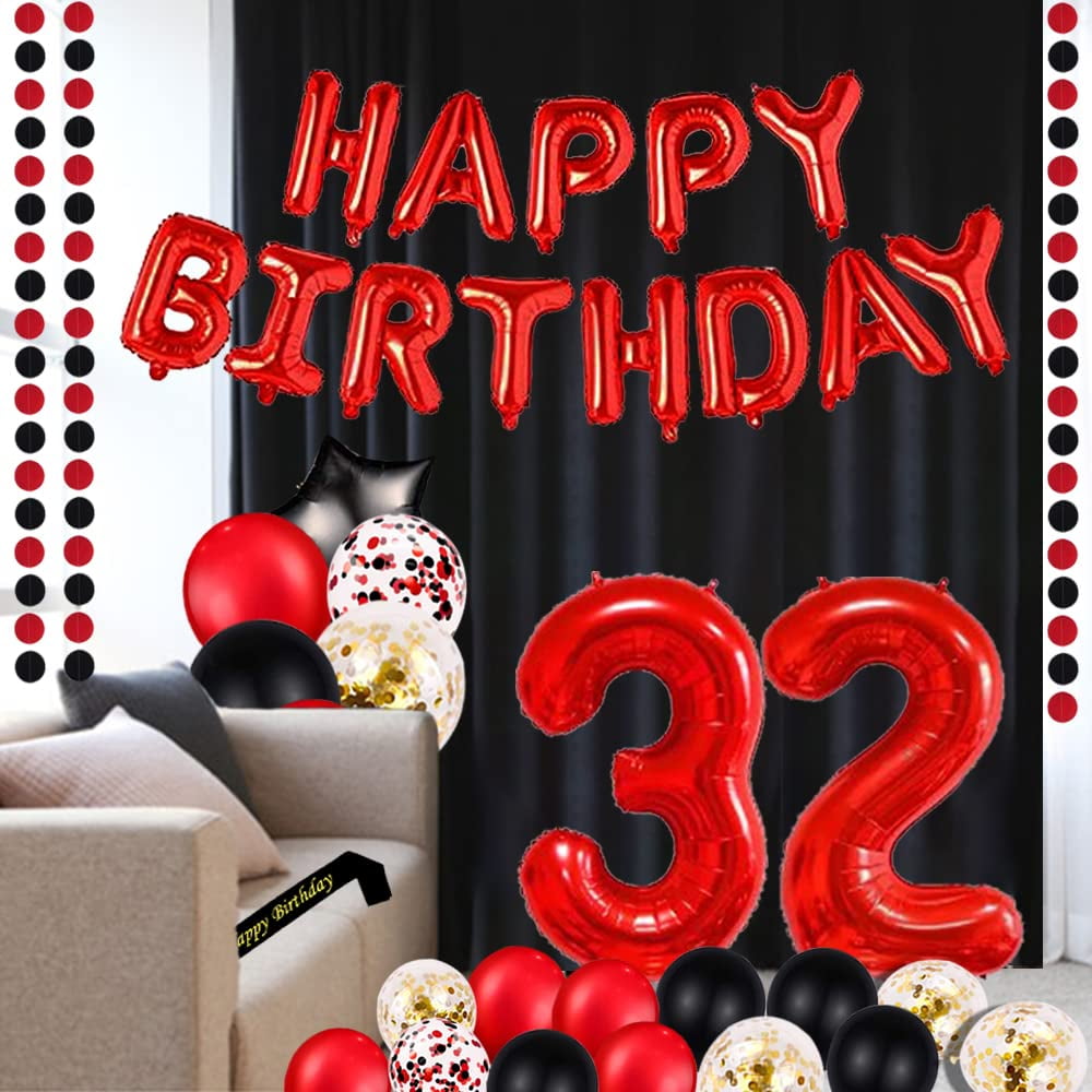 Red 32ND Birthday AJH3 Party Decorations Supplies Red theme 16inch Red ...
