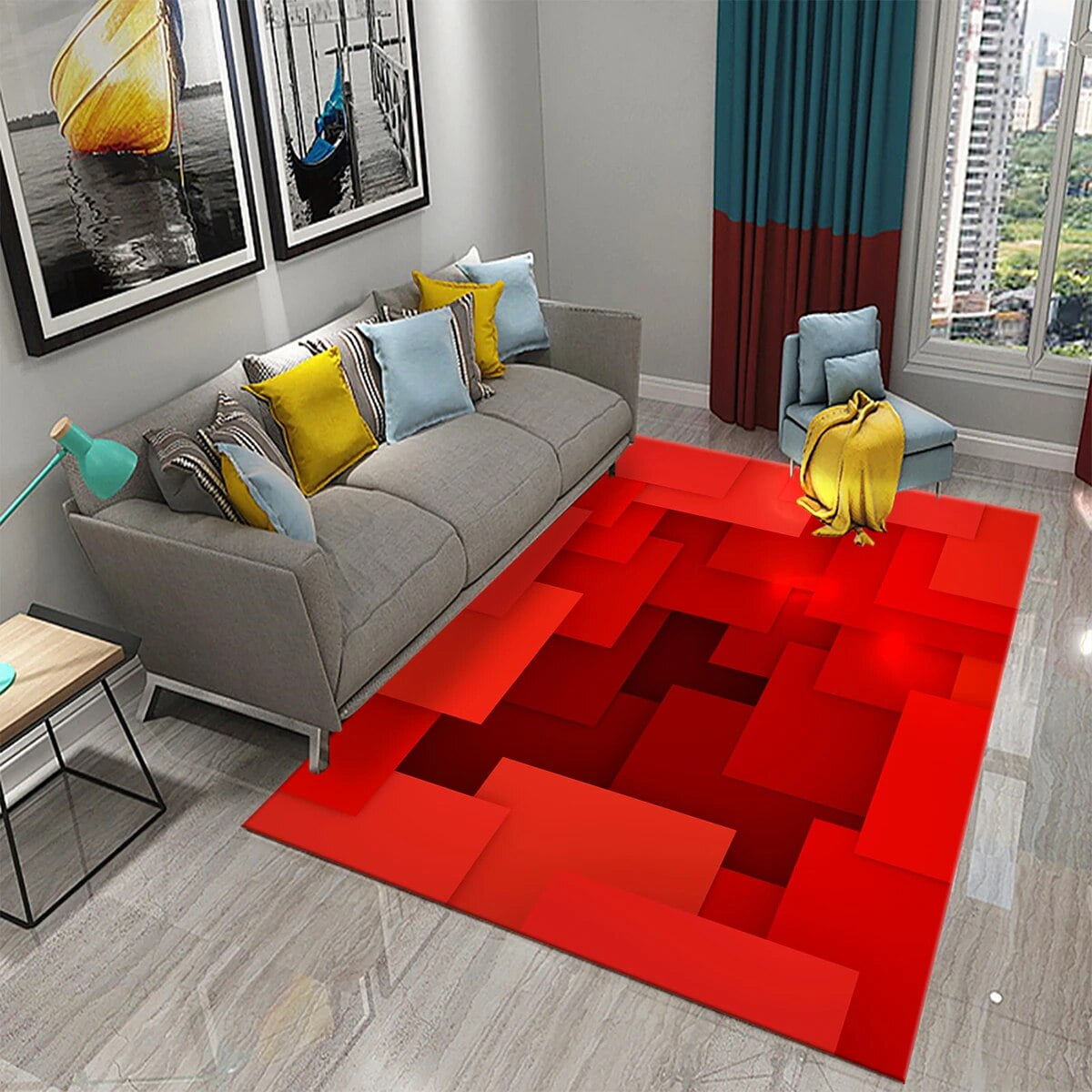 Red 3D Abstract Carpet Modern Geometric Rug for Women Adults Spatial ...