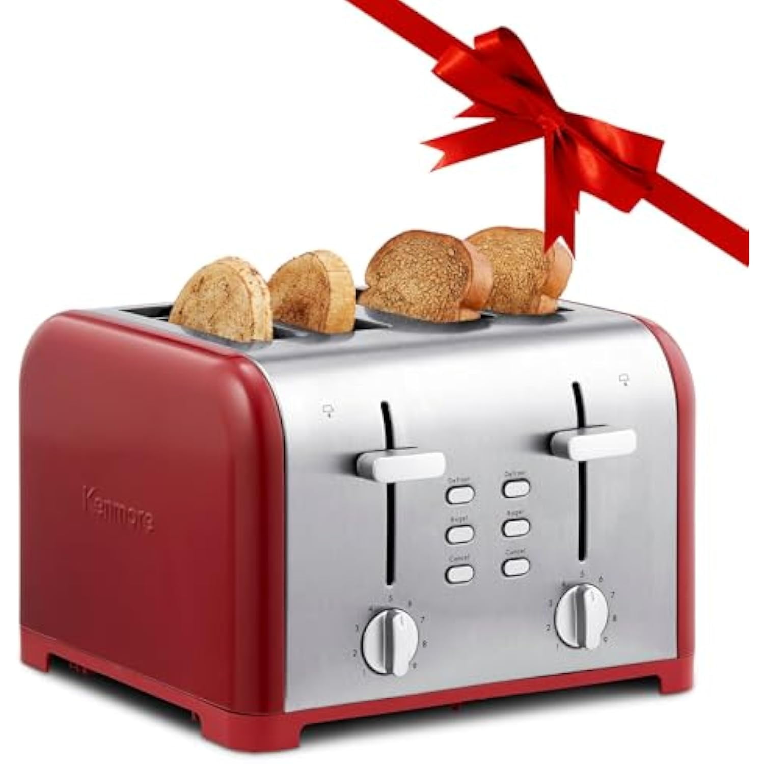 Red 4-Slice Toaster with Dual Controls & Auto Shut-Off - Compact Space ...