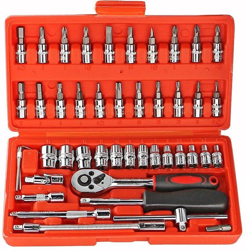 Red 46 In 1 Pcs Tool Kit For Home Use | Spanner Set & Socket Set ...