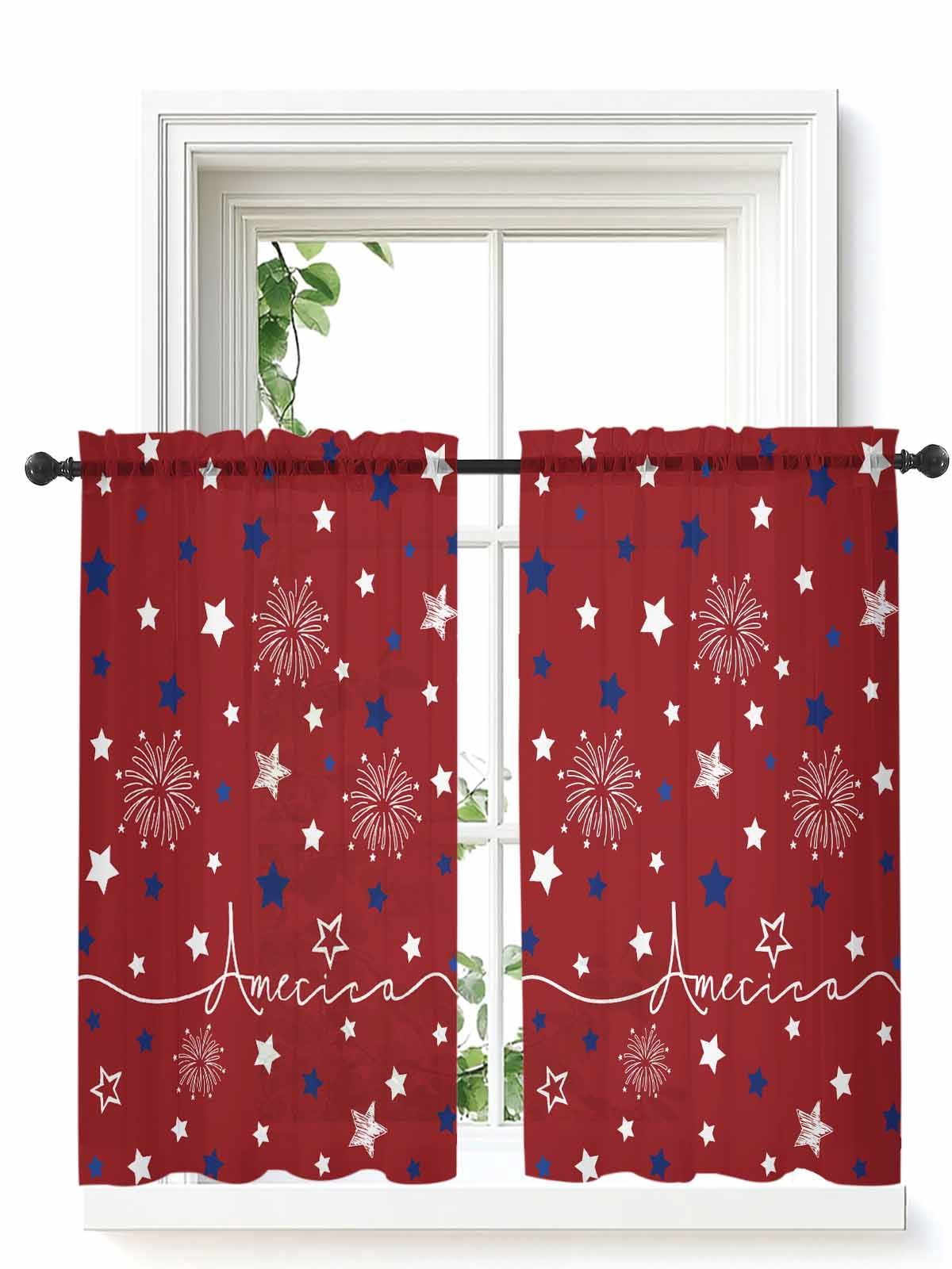Red 4th of July Curtains 45 Inch Length,Sheer Curtains for Bedroom ...