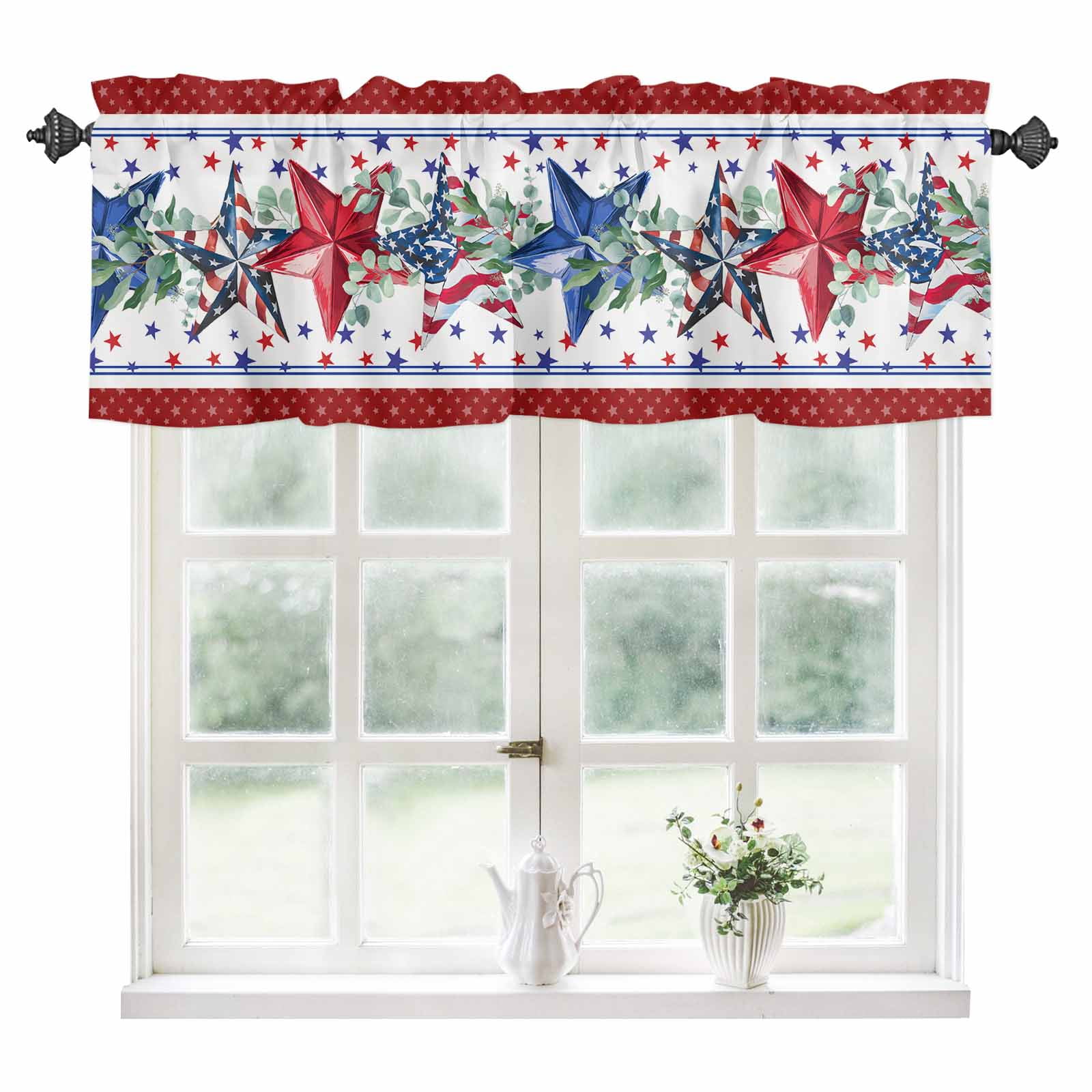 Red 4th of July Kitchen Valances for Windows 60x18 Inch Kitchen ...