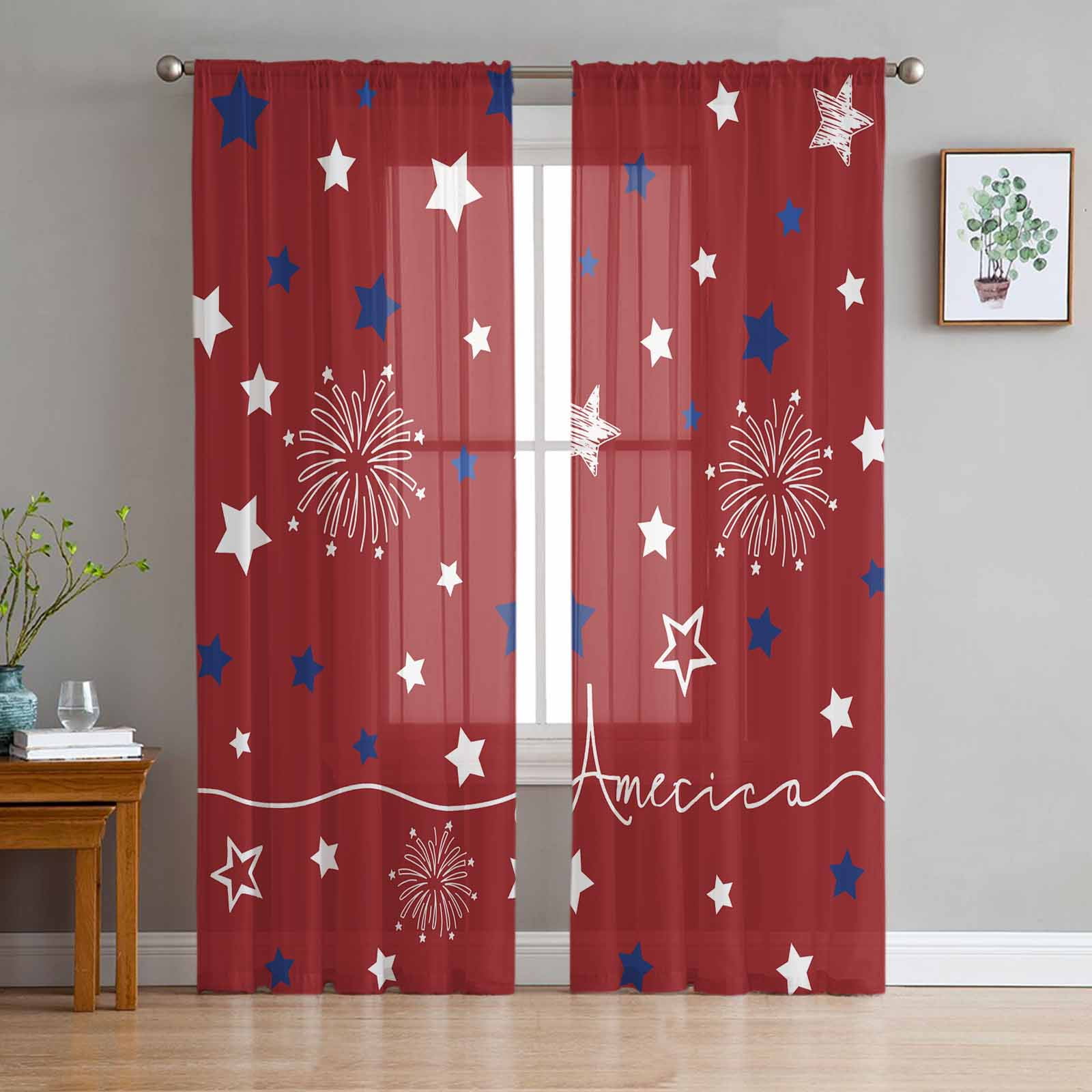 Red 4th of July Sheer Curtains 96 Inches Long 2 Panels Set, Window ...