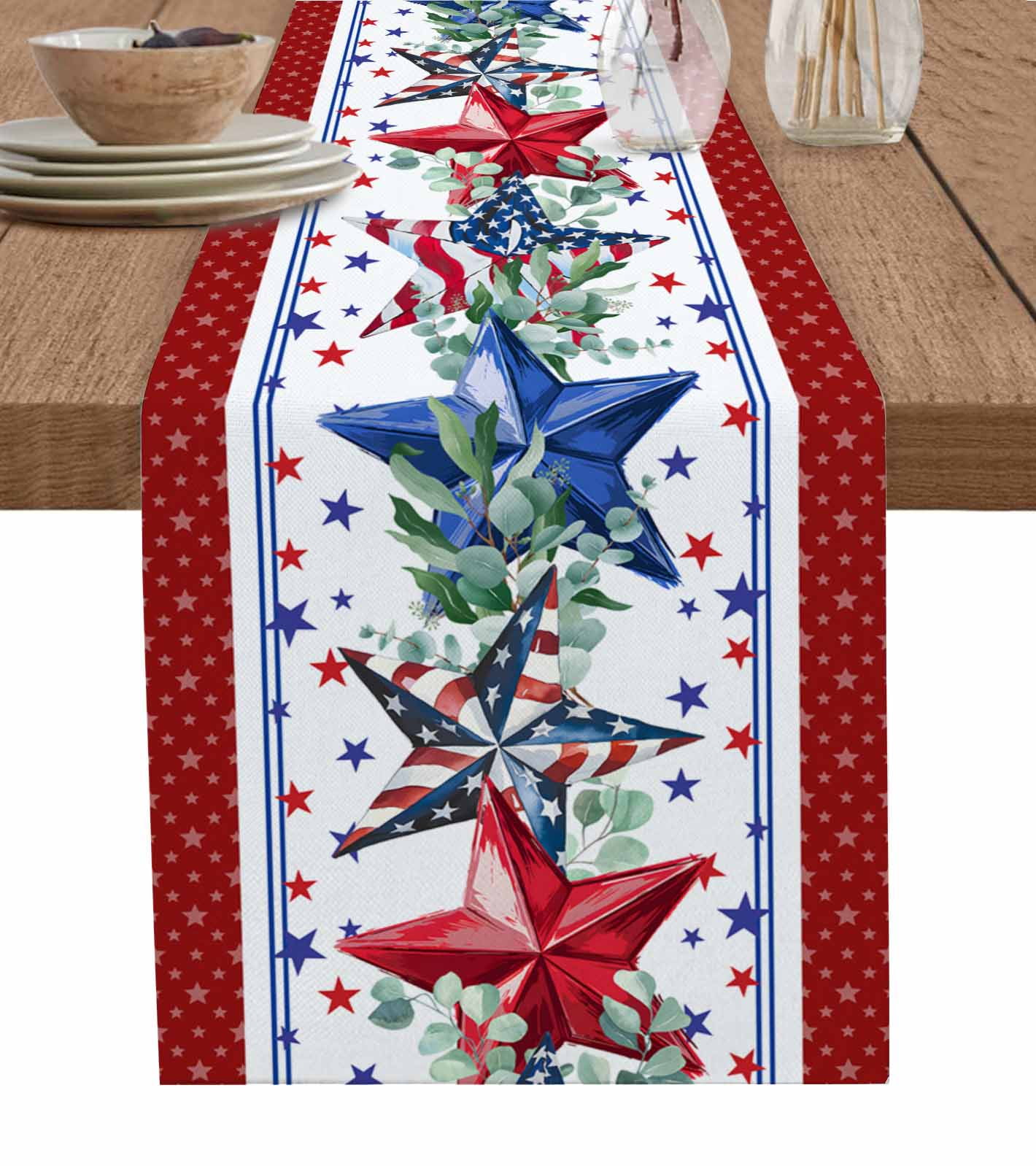 Red 4th of July Table Runner 60 Inches, Independence Day Star Bed ...