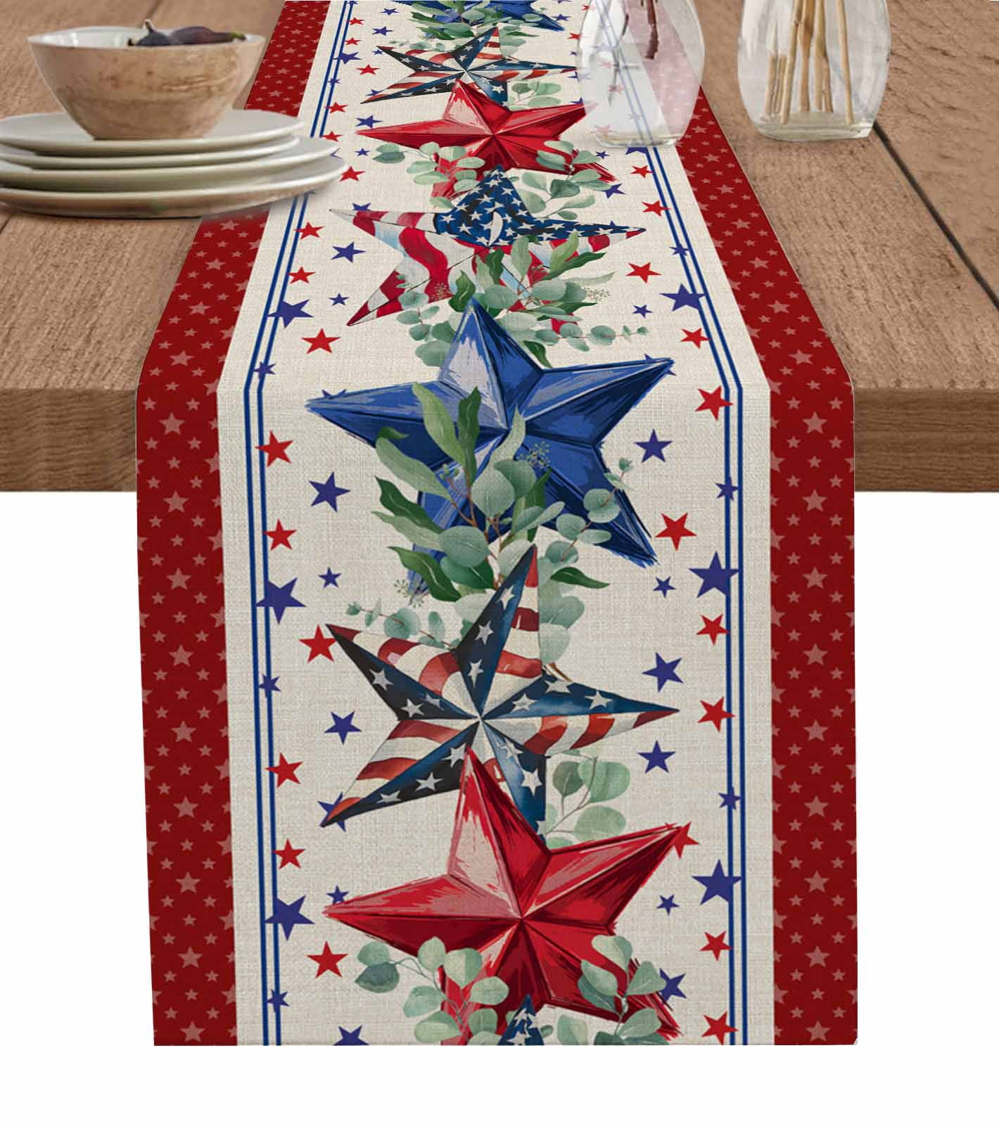 Red 4th of July Table Runner 72 Inches, Independence Day Star Vintage ...