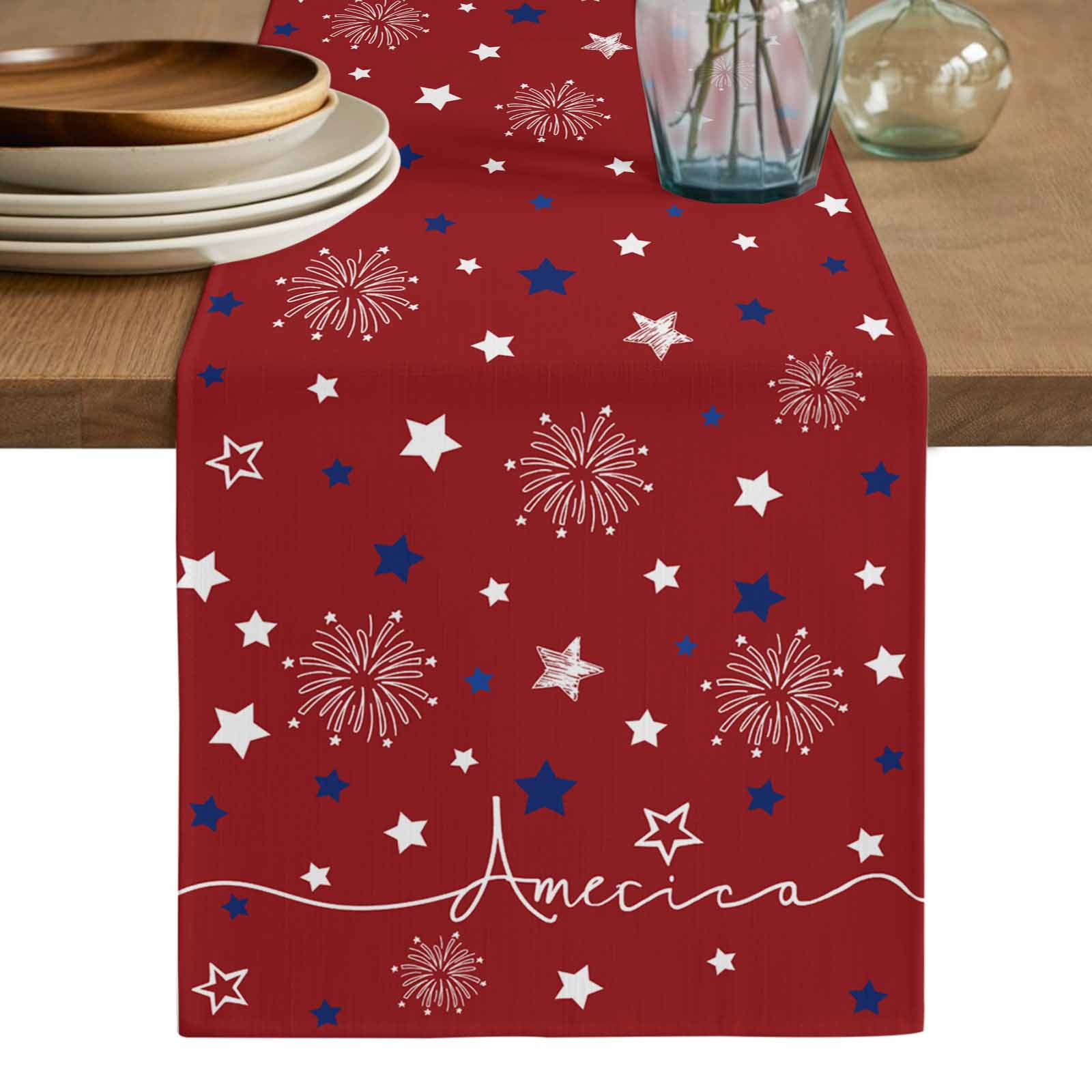 Red 4th of July Table Runner, Independence Day Blue White Star ...