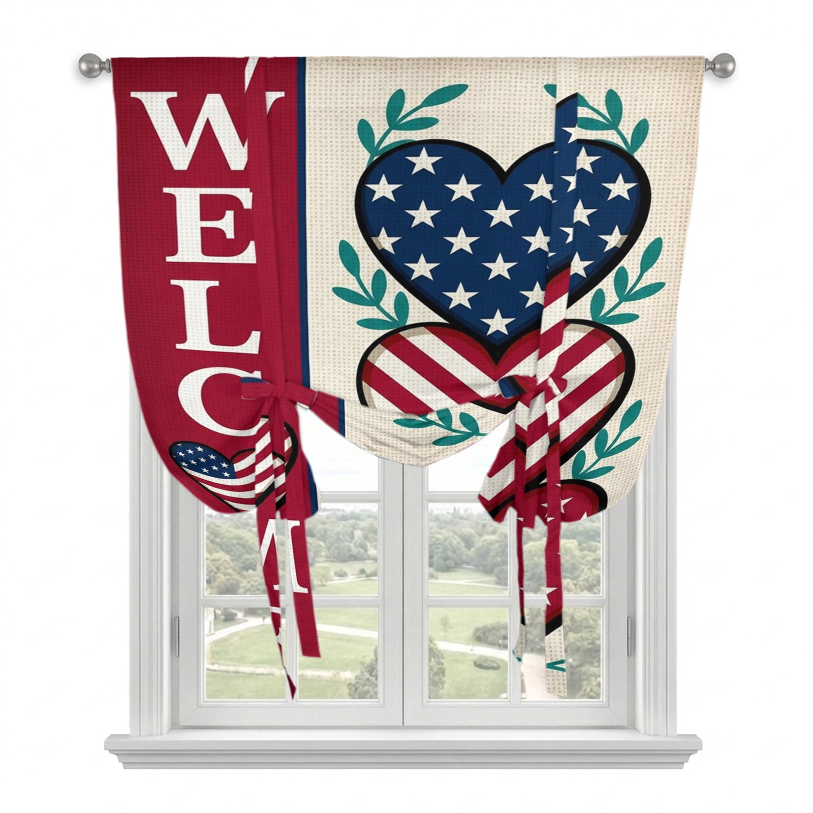 Red 4th of July Tie Up Curtains for Window, Thermal Insulated Balloon ...