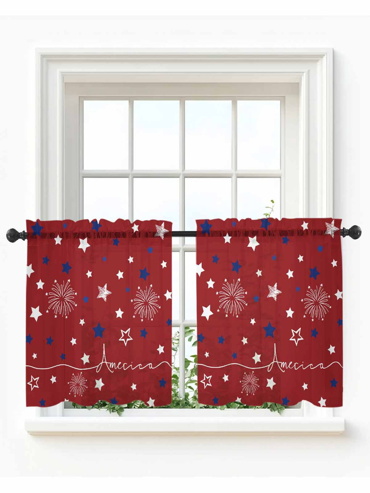Red 4th of July Tier Curtains 36 Inch Length,Sheer Curtains for Bedroom ...