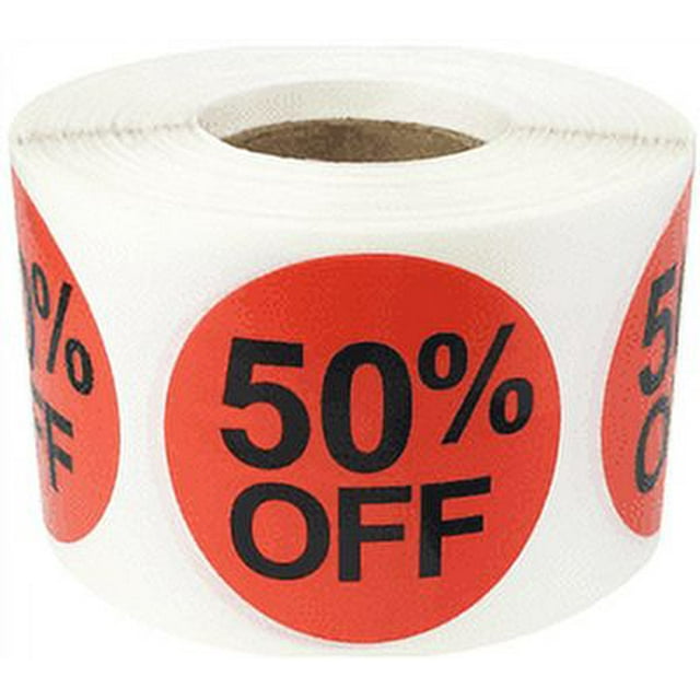 Red 50% Percent Off Stickers for Retail, 1.5 Inch Round, 500 Labels on ...