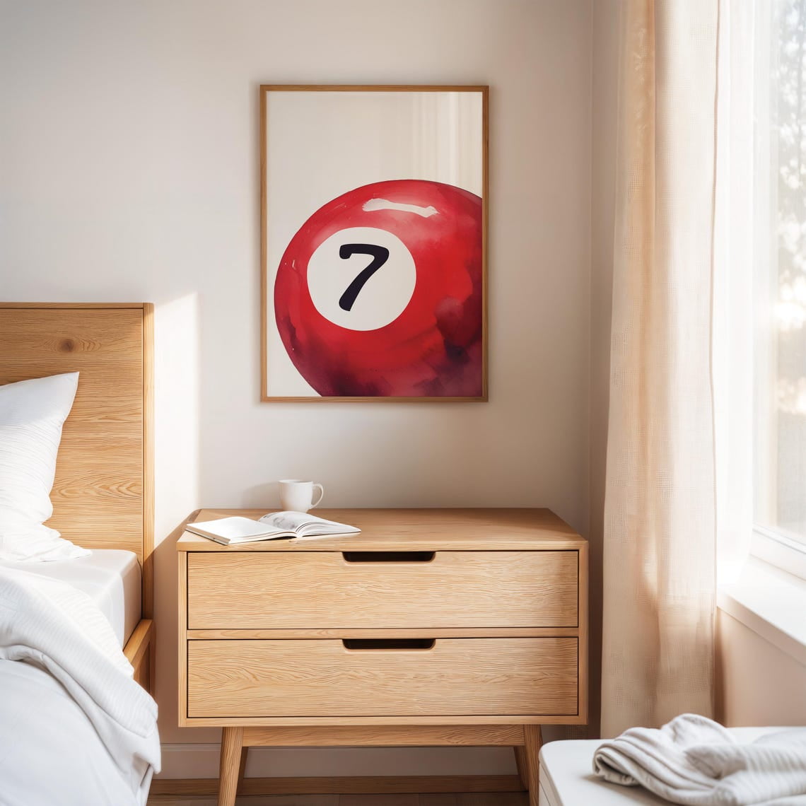 Red 7 Ball Wall Art Retro Billiards Number Seven Pool Ball Print Bold ...