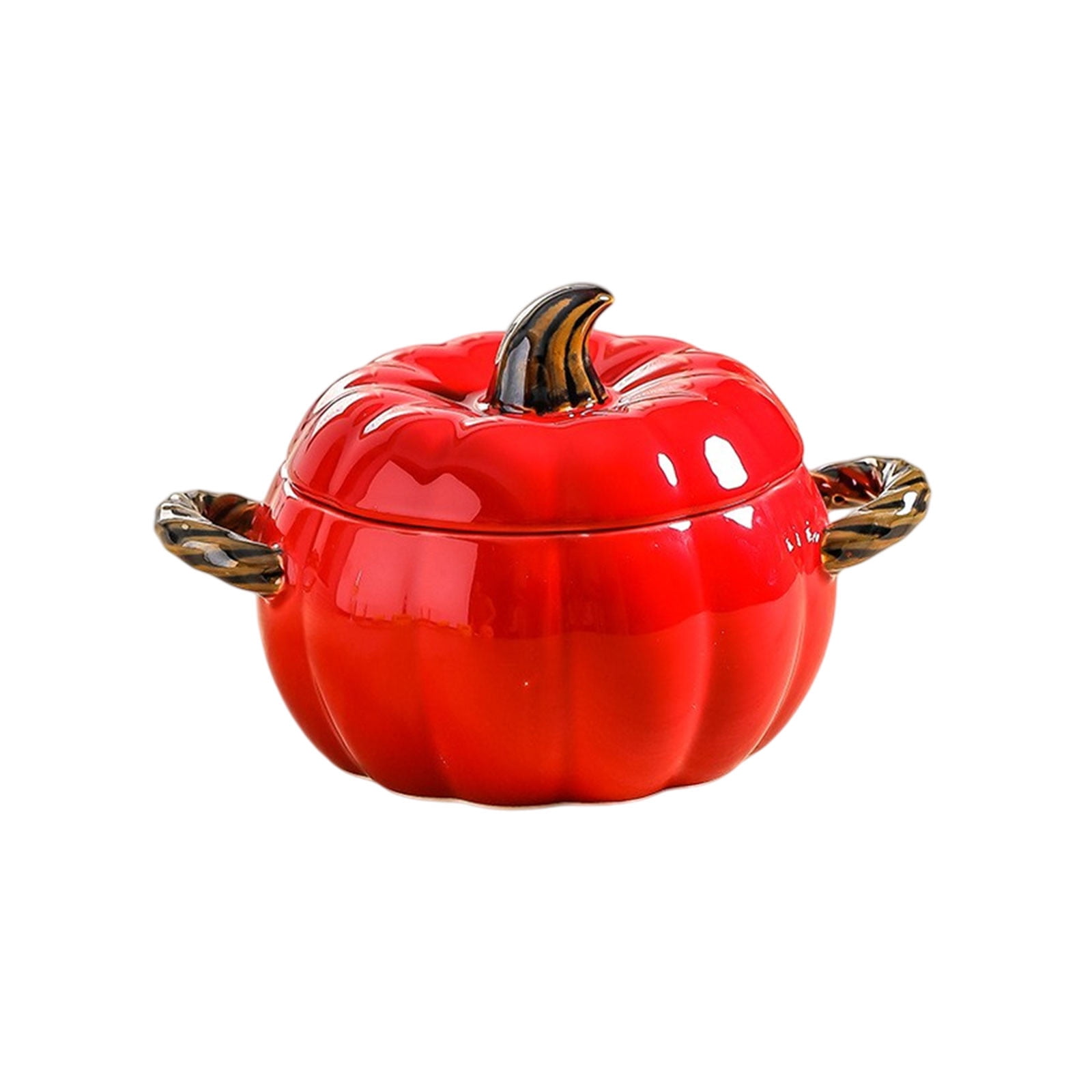 Red 800Ml Pumpkin Ceramic Bowl With Handles, Halloween Thanksgiving ...