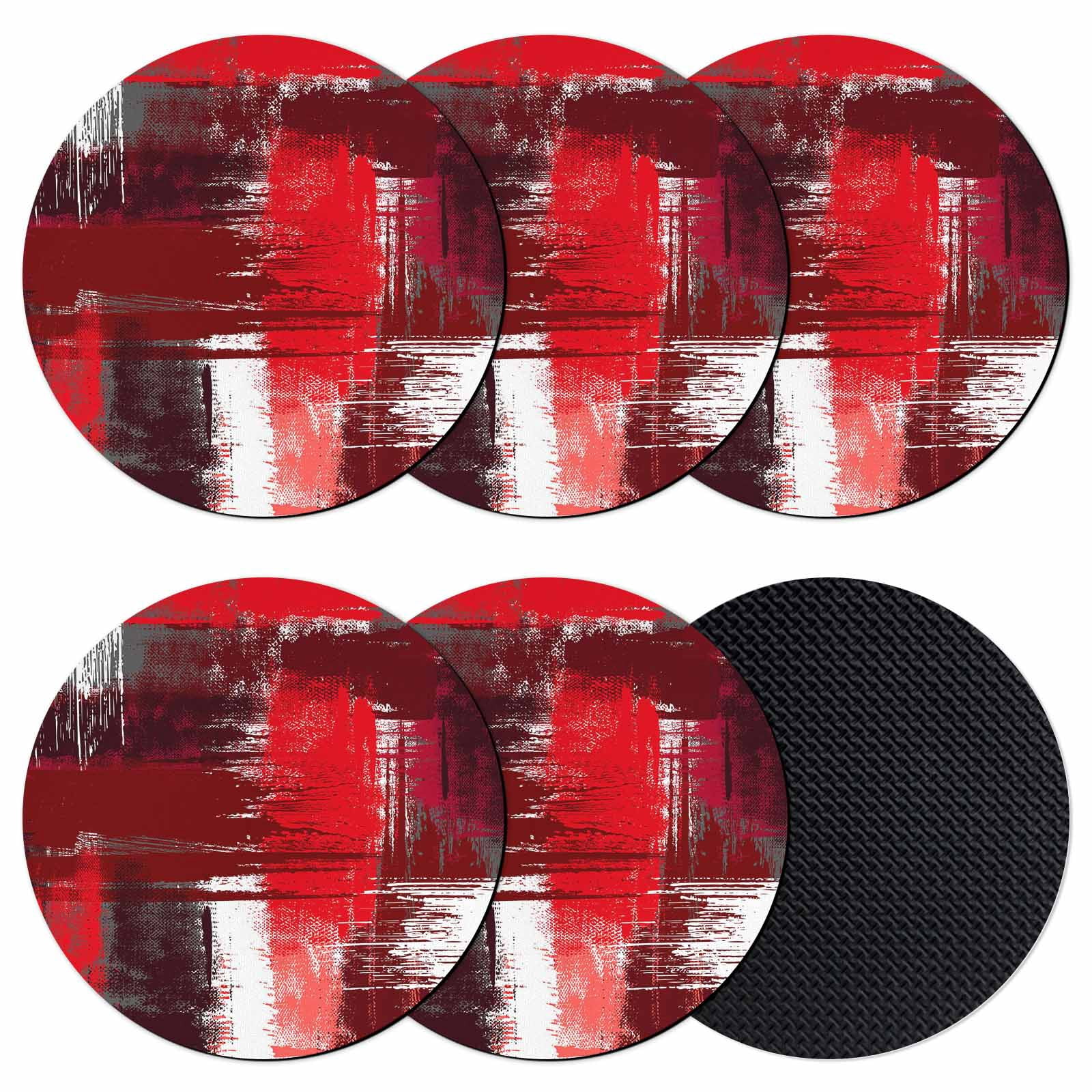 Red Abstract Coasters Set of 6, Absorbent Coasters for Drinks, Modern ...