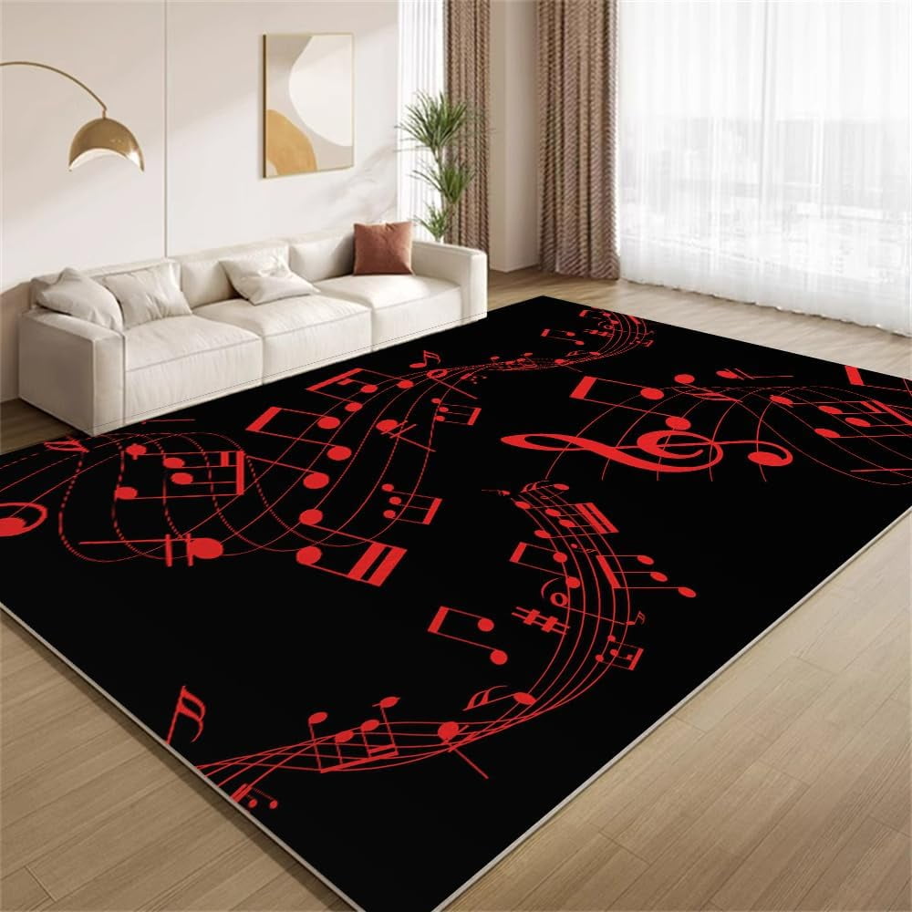 Red Abstract Fantasy Music Notes Area Rug Musical Note Sheet Vintage ...
